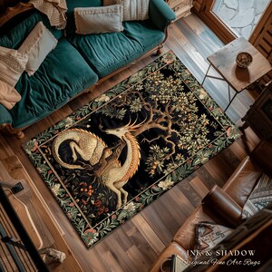 Dark Academia Dragon Area Rug Medieval Folklore Room Decor Fairytale ...