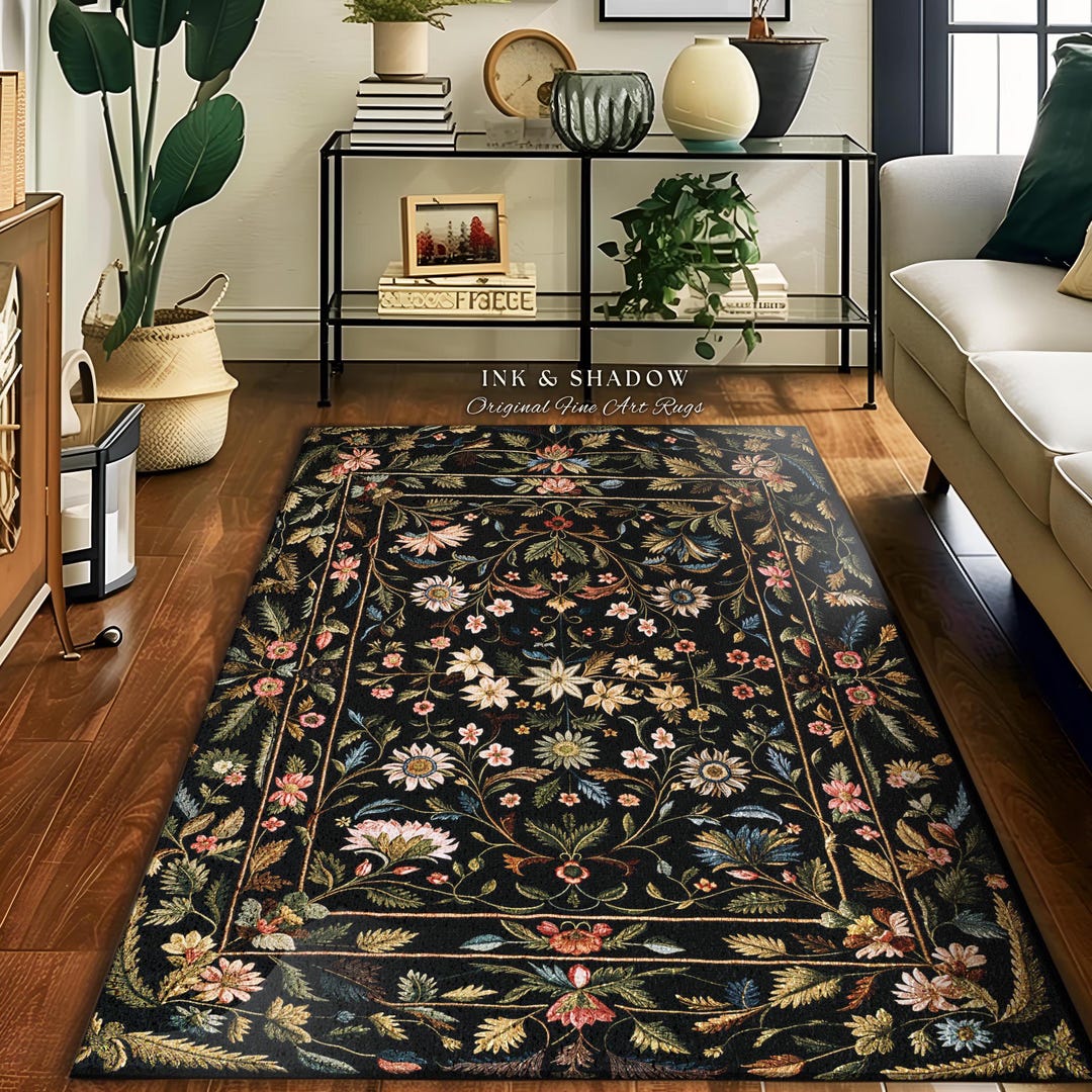 Floral Folk Art Area Rug | Scandinavian Wildflower Aesthetic Danish ...