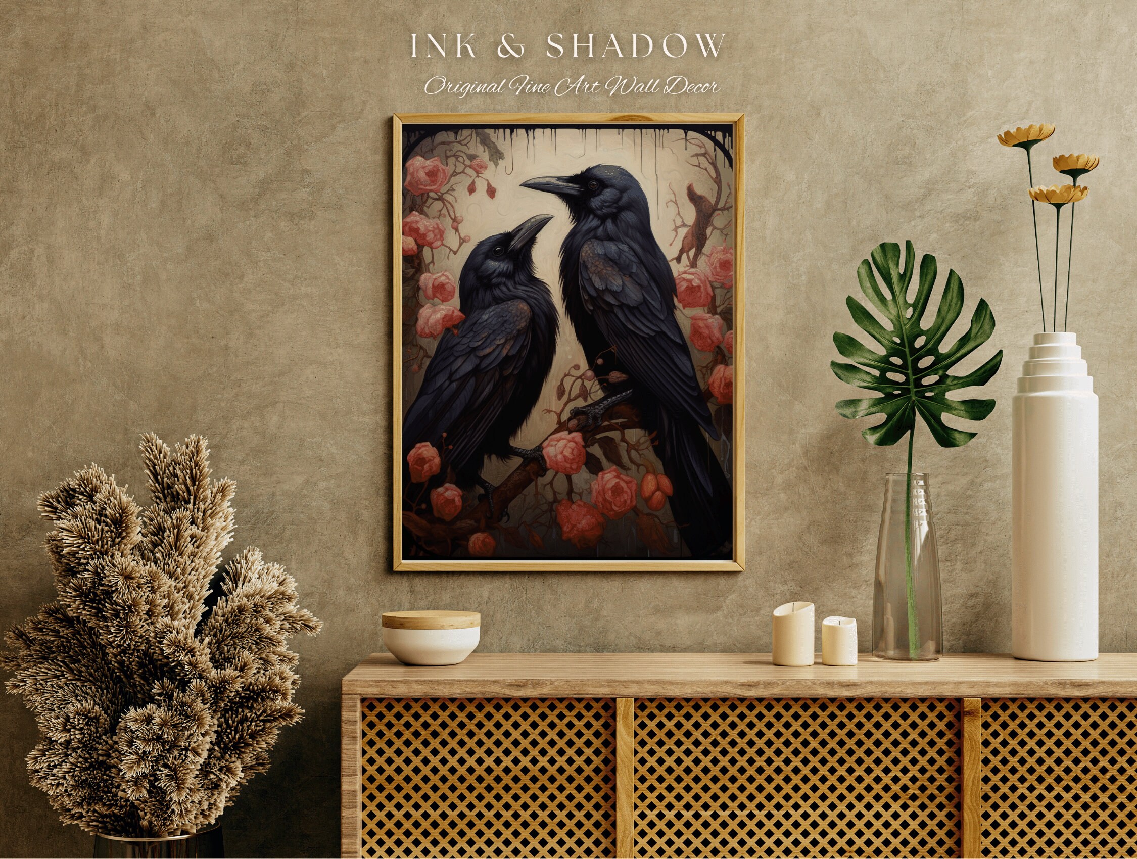 Goth Couple Crow Poster Spooky Art Print Whimsigoth Decor - Etsy