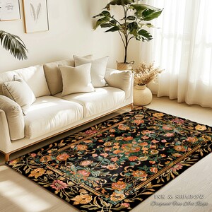 Dark Floral Cottagecore Rug Bohemian Aesthetic Living Room Home Decor ...