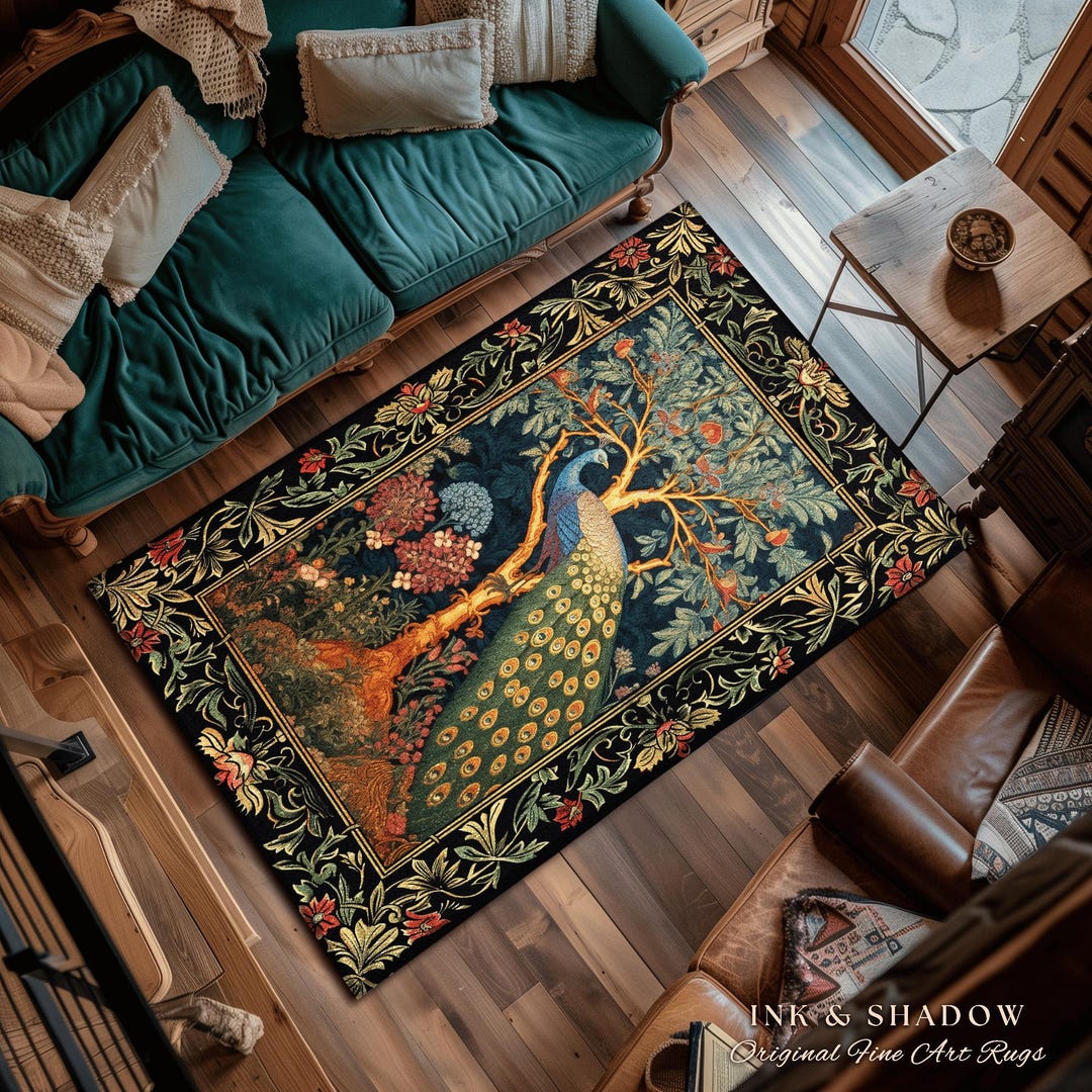 Cottagecore Peacock Accent Rug | Royalcore Floral Room Decor William ...
