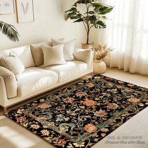 Dark Floral Victorian Rug Wildflower Aesthetic Living Room Gothic Home ...