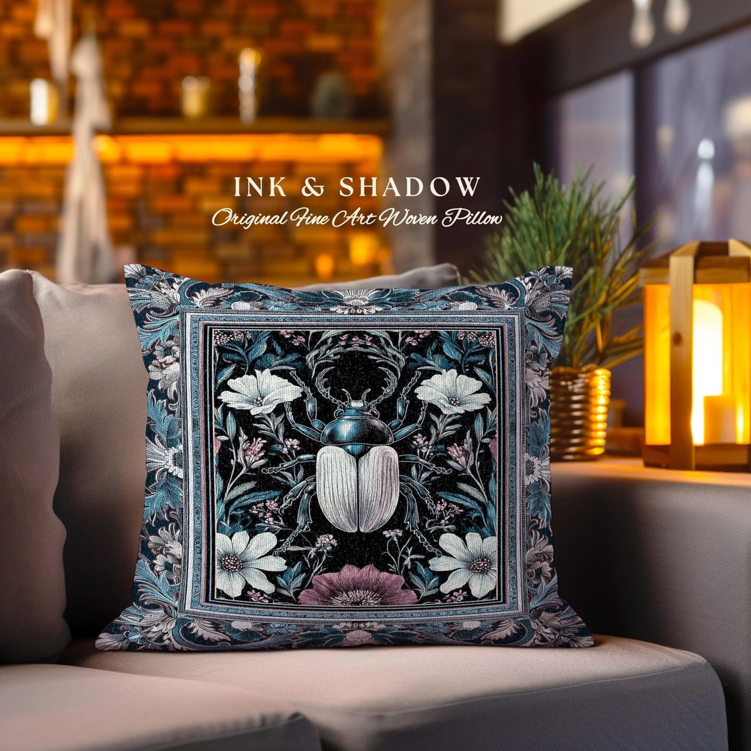 Victorian Gothic Scarab Beetle Pillow Enchanted Dark Botanical ...