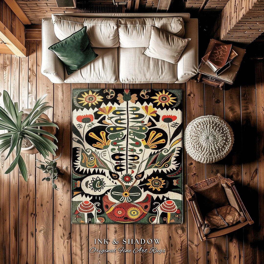 Trendy Aesthetic Boho Rug | Indie Floral Aesthetic Living Room Danish ...