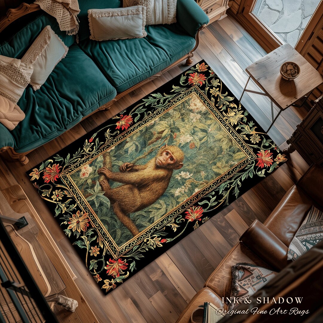 Pastel Botanical Monkey Rug | Woodland Gothic Room Decor William Morris ...