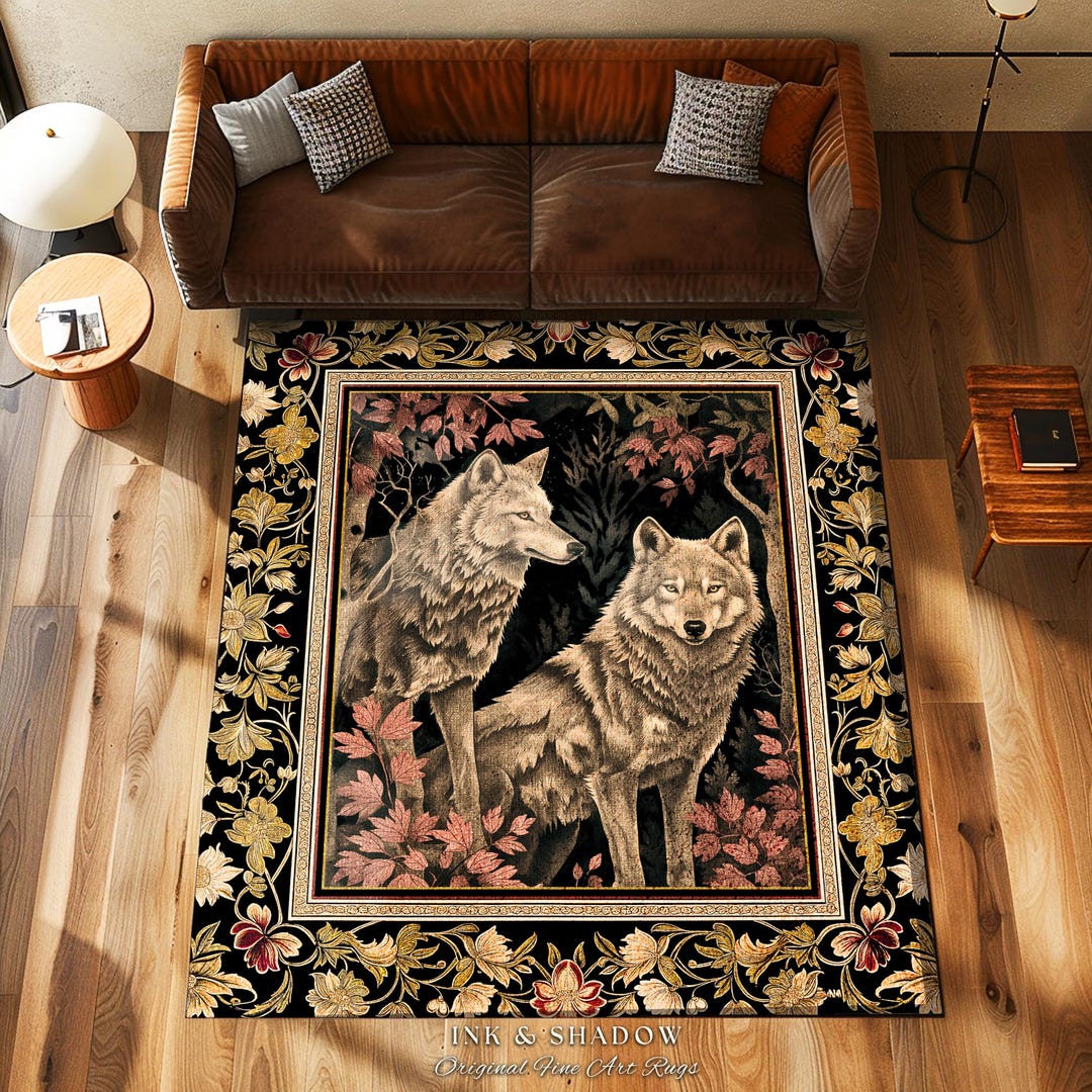 Scandi Woodland Wolf Rug Nordic Style Whimsical Cottagecore Decor ...