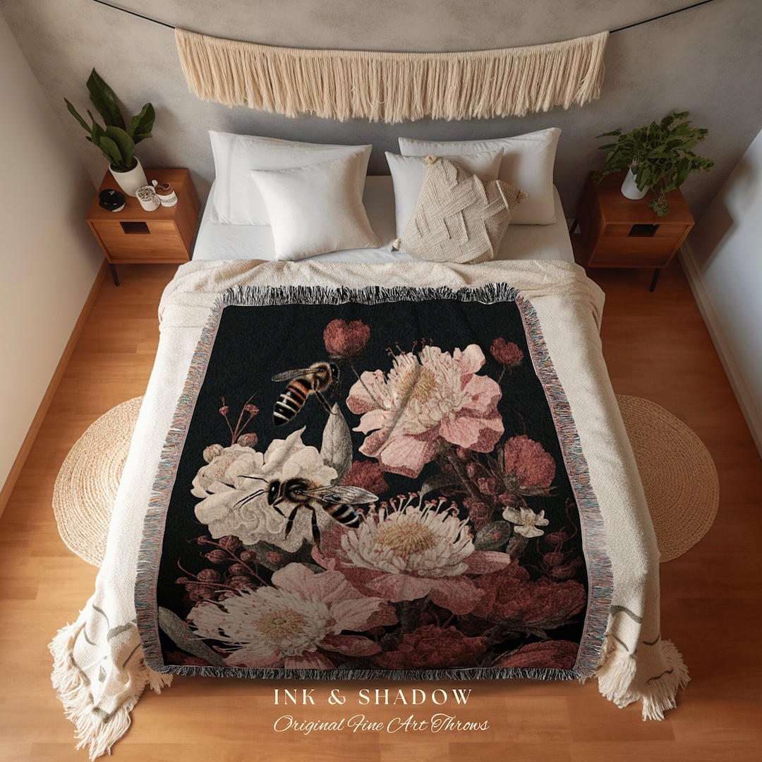 Victorian Gothic Bee Tapestry Woven Wall Hanging Vintage Floral ...
