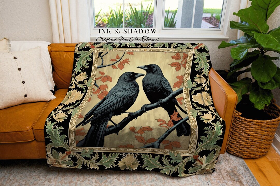 Victorian Gothic Room Decor Crow Tapestry Vintage Aesthetic Blanket ...