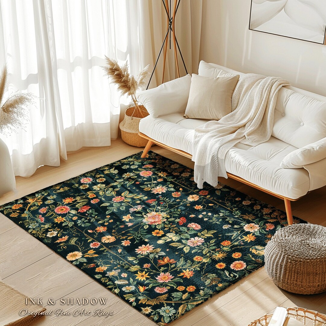 Dark Academia Wildflower Rug | Floral Aesthetic Ornate Gothic Home ...