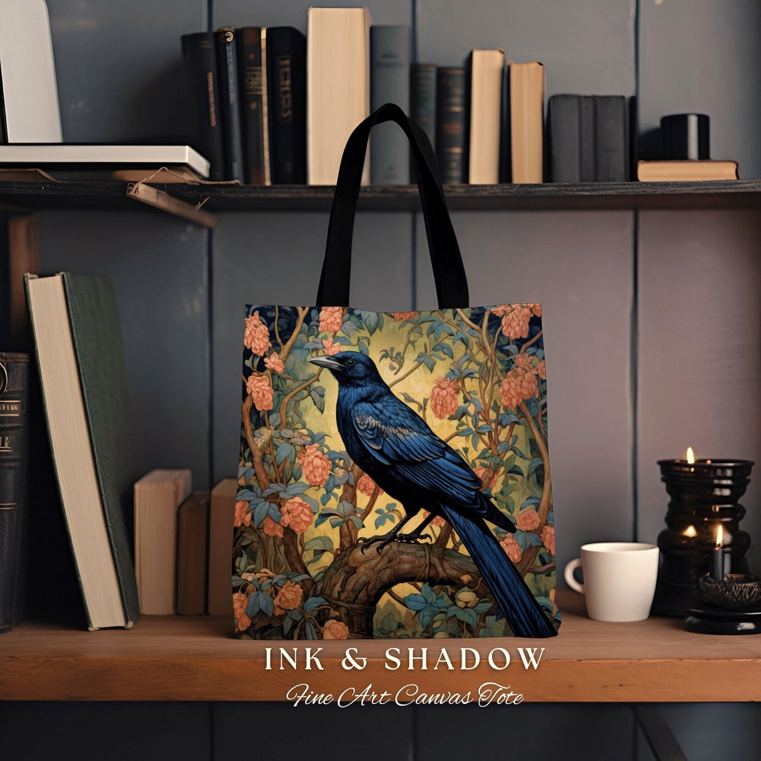 Crowcore Gothic Tote Bag William Morris Inspired Raven Tote Bag Crow ...