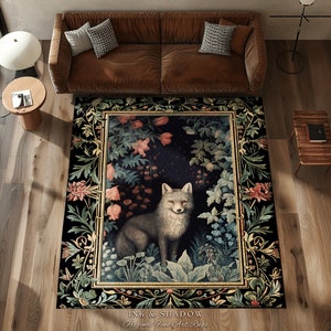 Woodland Gothic Fox Forestcore Rug Dark Botanical Cottagegoth Room ...