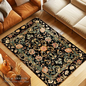 Dark Floral Victorian Rug Wildflower Aesthetic Living Room Gothic Home ...