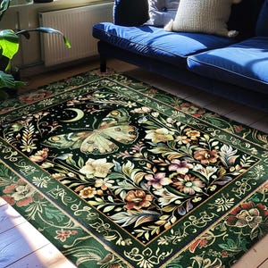 Boho Botanical Moth Rug Floral Grunge Fairycore Room Decor, Woodland ...