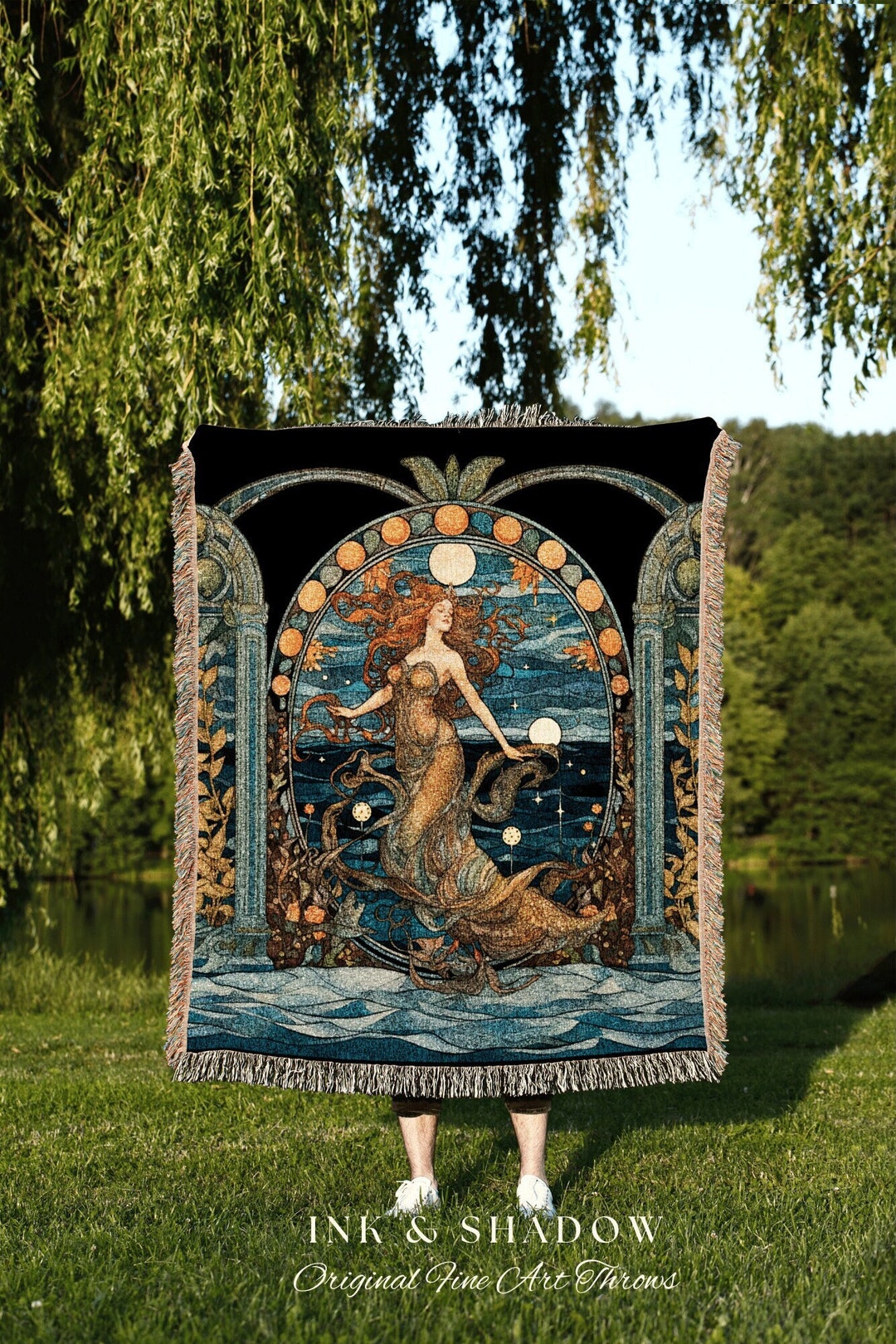 Vintage Mermaid Art Nouveau Sea Witch Tapestry Mermaidcore Wall Art ...