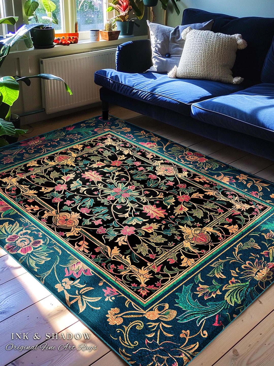 Dark Academia Busy Botanical Rug | Folklore Aesthetic Floral ...