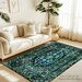 Deep Sea Green Room Accent Rug Classic Ornate Statement Rug With Blue ...