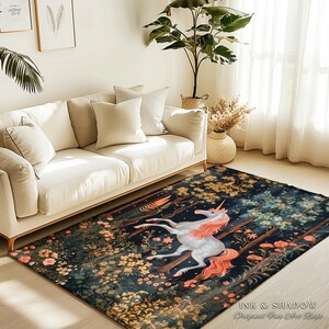 Whimsical Floral Unicorn Runner Rug Woodland Magical Folklore Aesthetic ...