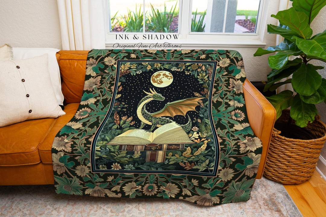 Medieval Library Cozy Reading Blanket Dragon Aesthetic Whimsigothic ...