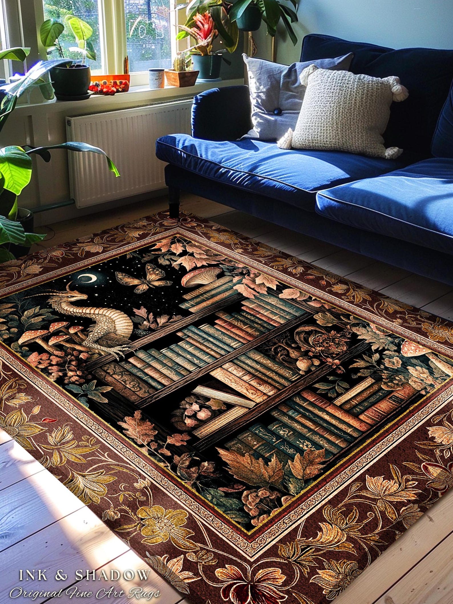 Rust Burnt Orange Woodland Book Nook Magical Dragon Rug Dark Academia ...