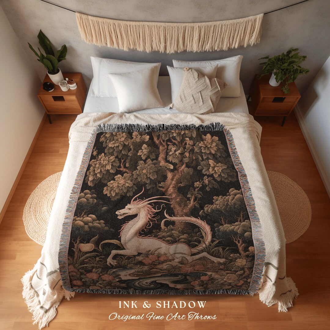 Medieval Dragon Blanket Woven | Crowcore Tapestry Cottagecore Room ...