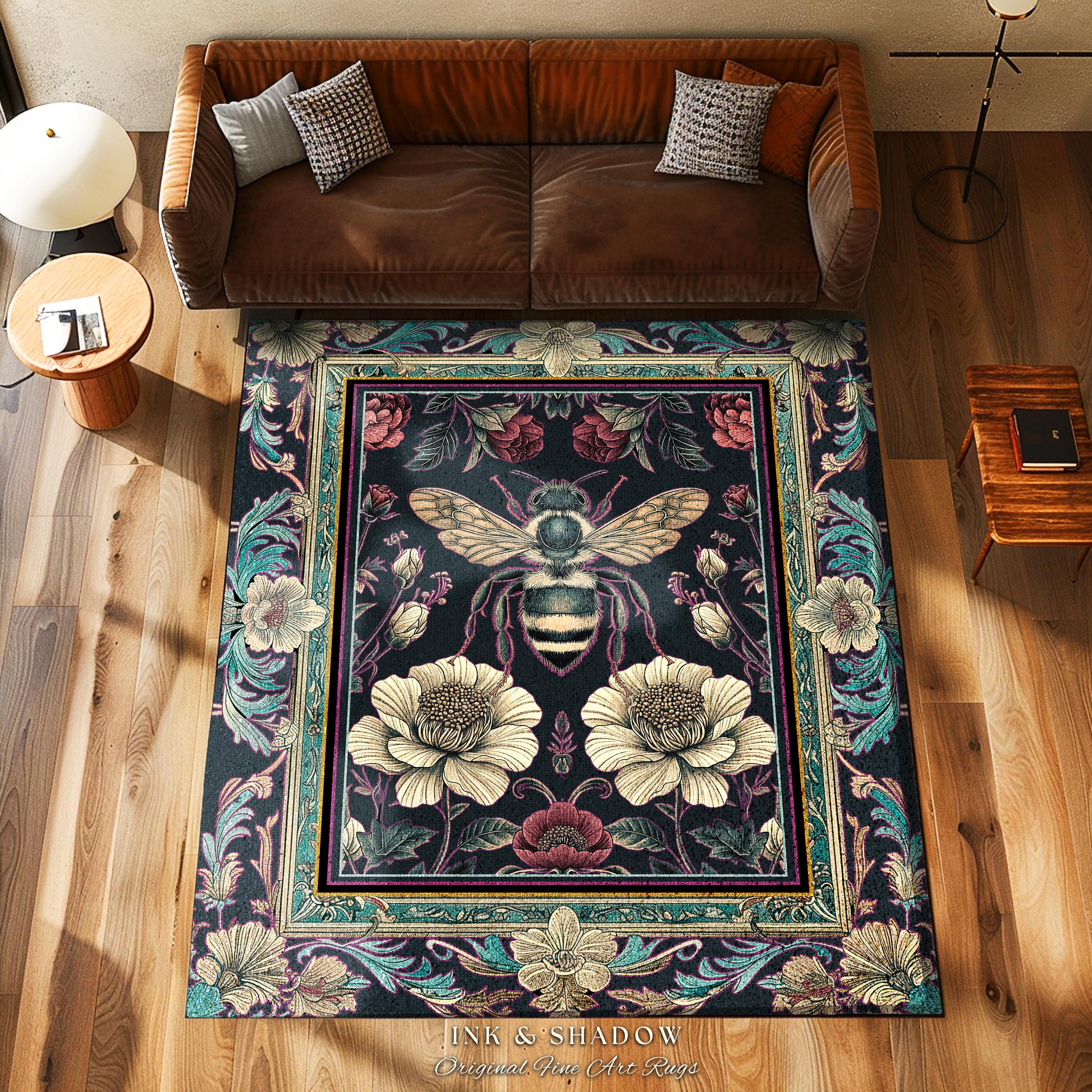 Queen Bee Victorian Gothic Floral Honeybee Rug Vintage Dark Botanical ...