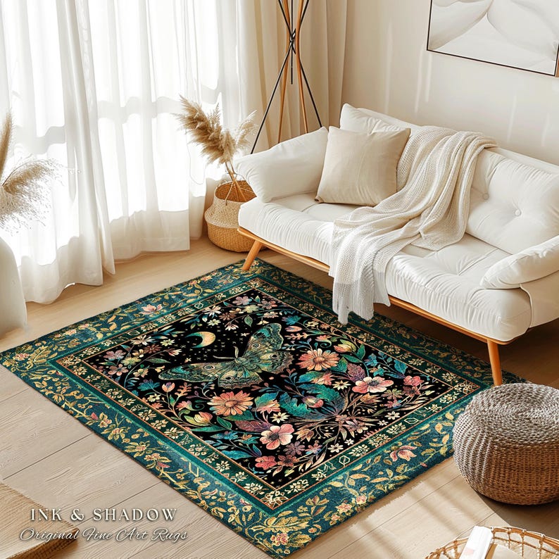 Mystic Moonlit Garden Moth Rug Whimigothic Fairycore Decor | Dark ...