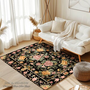 Victorian Roses Floral Accent Rug | Dark Floral Aesthetic Living Room ...