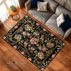 Antique Rose Aesthetic Rug Victorian Floral Dark Academia Decorative ...