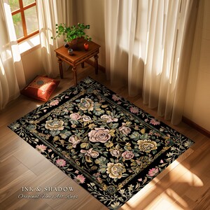 Antique Rose Aesthetic Rug Victorian Floral Dark Academia Decorative ...