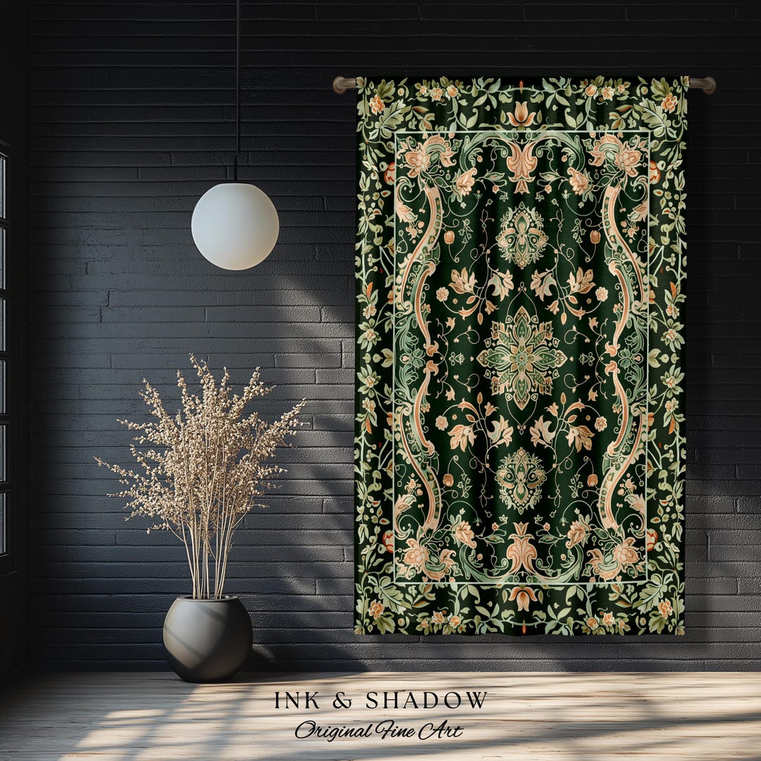 Mystic Cottagecore Accent Curtains | Hippie Drapes With Emerald Green ...