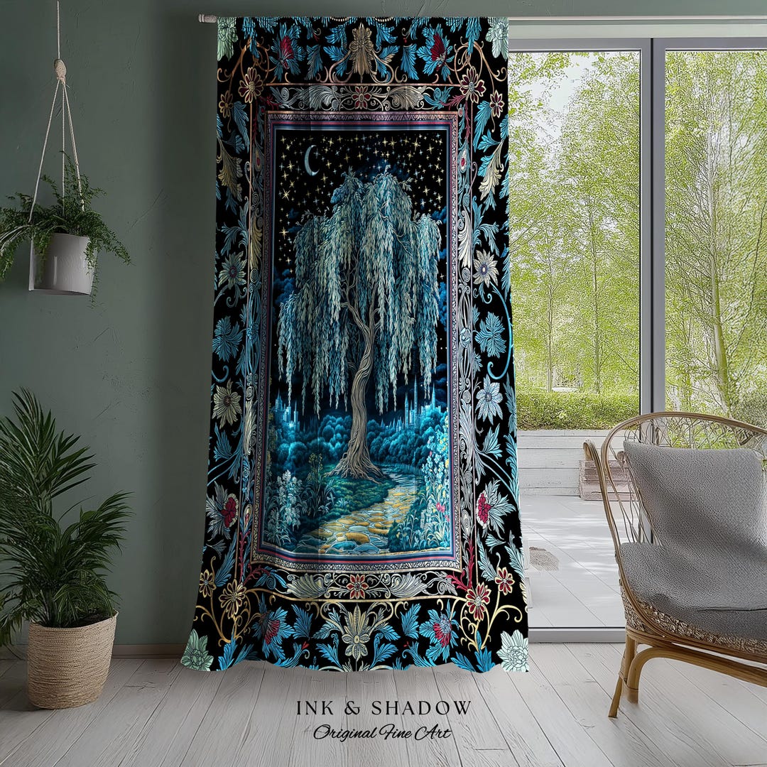 Starry Night Weeping Willow Tree Curtain | Woodland Folklore Aesthetic ...