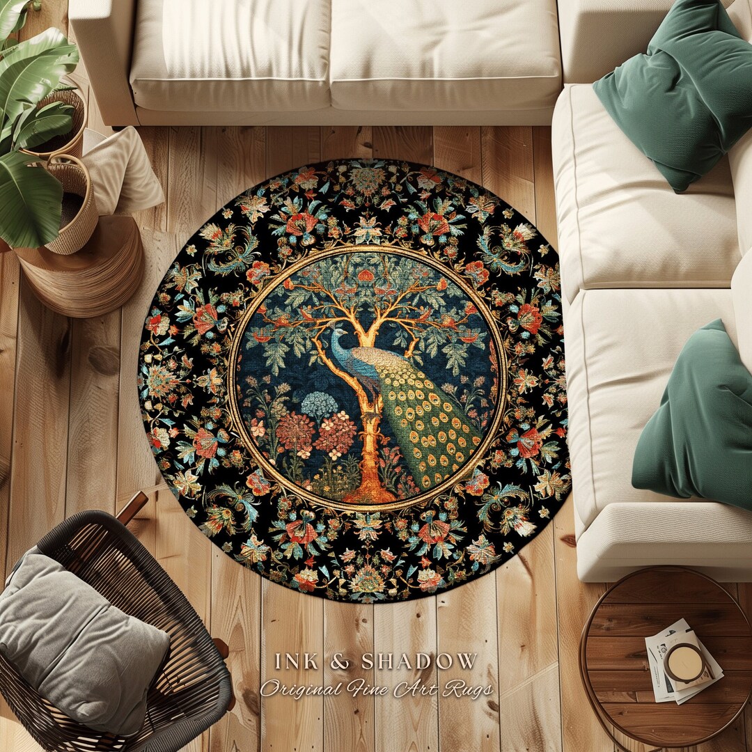 Cottagecore Peacock Accent Rug Royalcore Floral Room Decor William ...