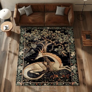 Dark Academia Dragon Area Rug Medieval Folklore Room Decor Fairytale ...