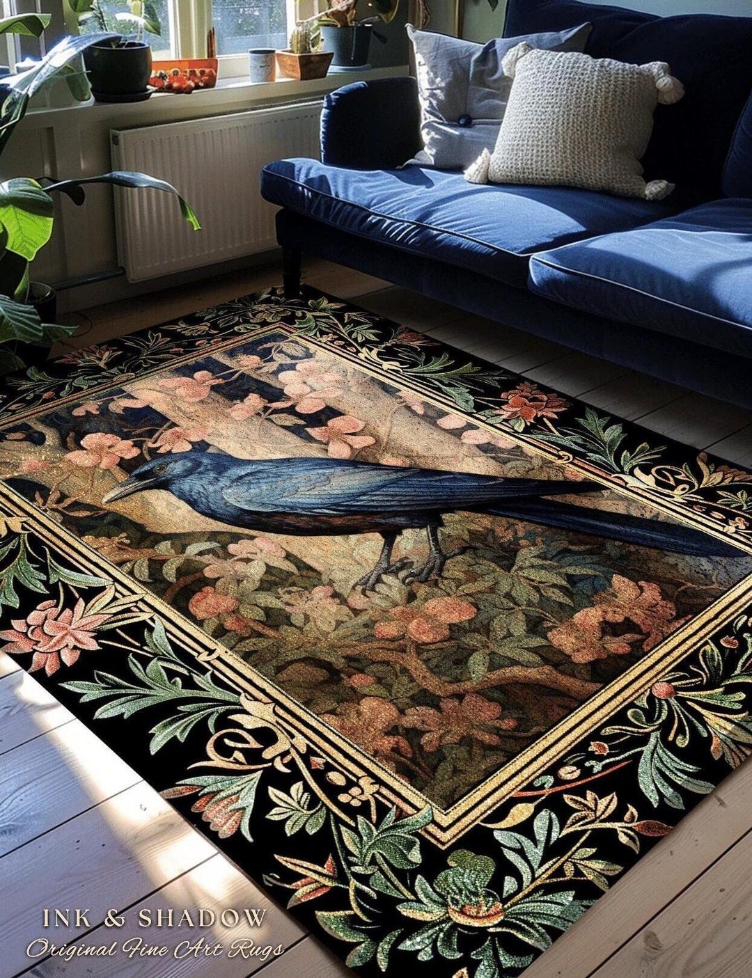 Crowcore Area Rug | Woodland Gothic Room Decor William Morris Inspired ...