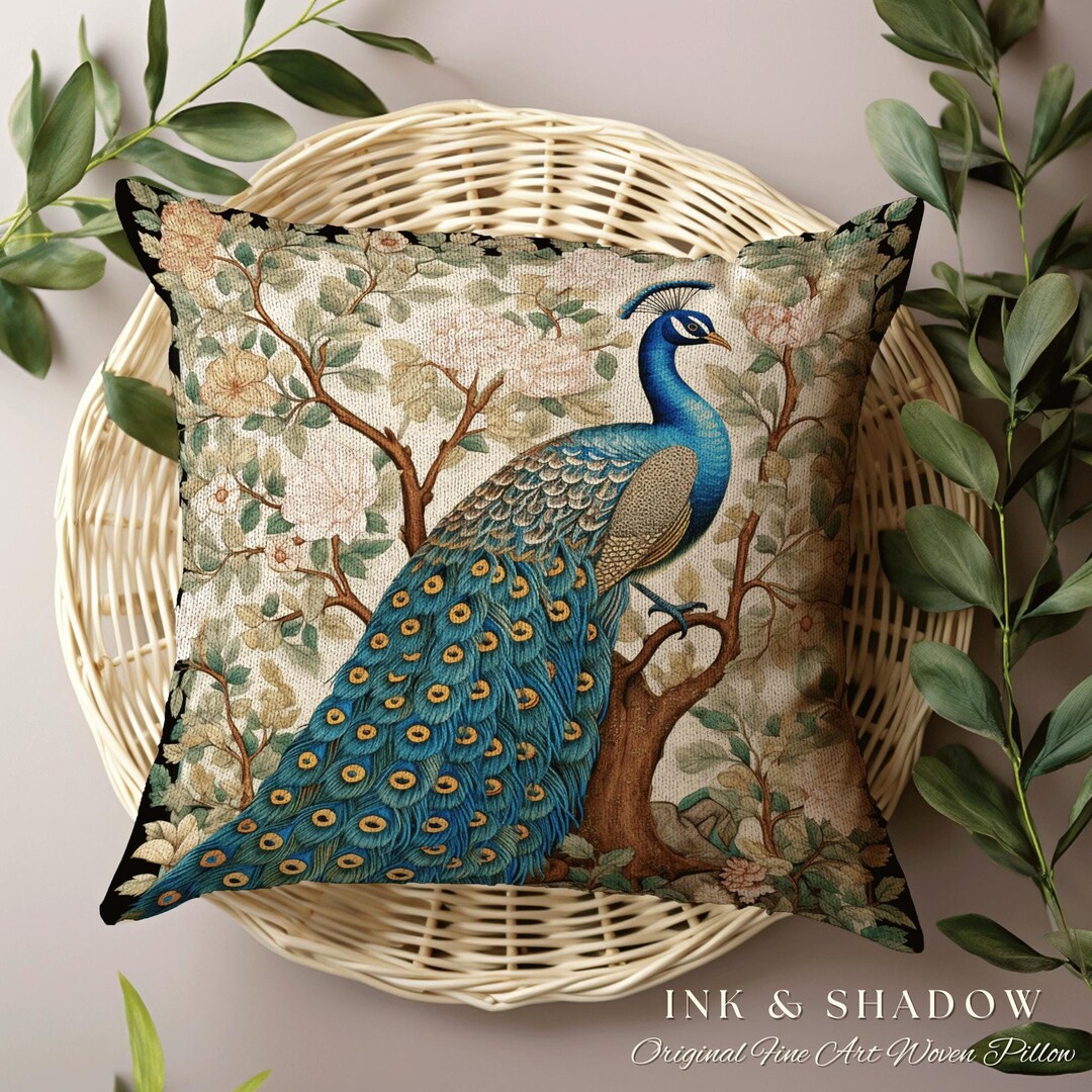 Victorian Gothic Peacock Floral Tapestry Cushion Maximalist Fairycore ...