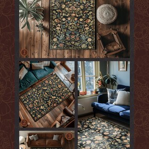 Dark Academia Living Room Rug | Dark Floral Aesthetic Common Room Home ...