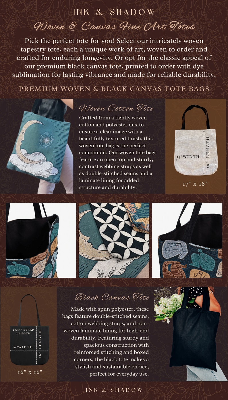 Boho Botanical Fox Tapestry Tote | Dark Cottagecore William Morris ...