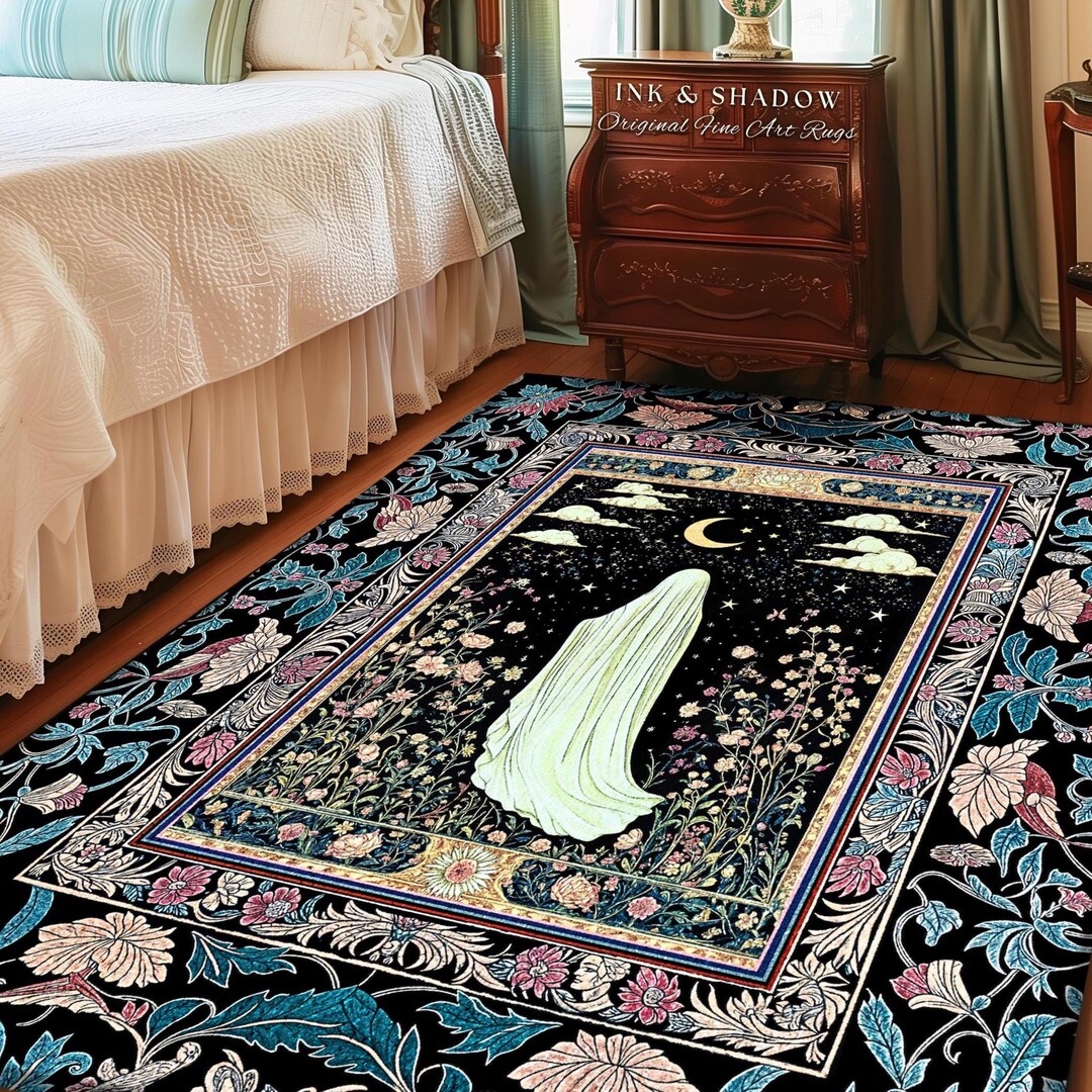 Pastel Cottagecore Moon Ghost Rug | Whimsigoth Accent Floral Decor ...
