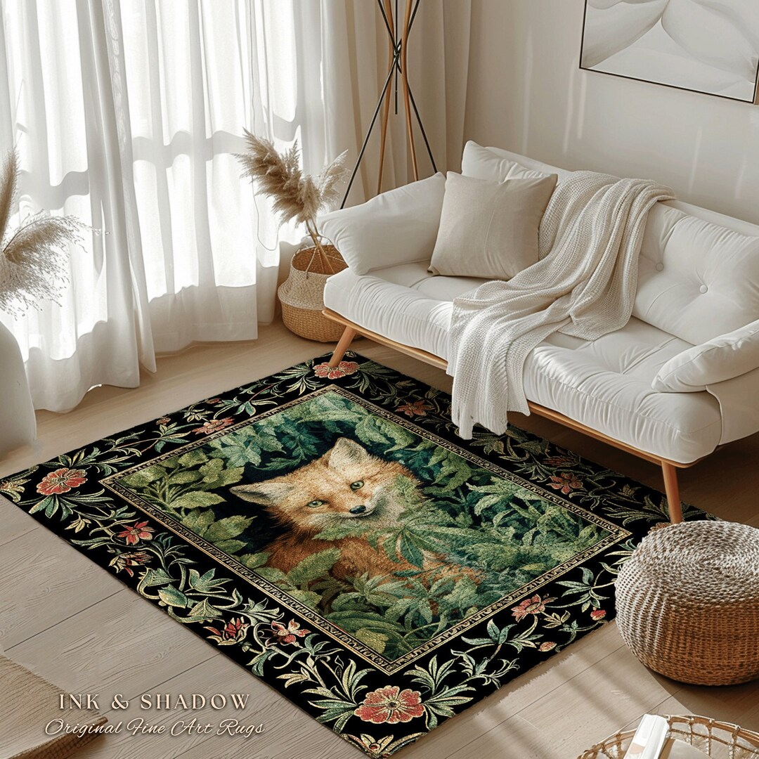 Ethereal Fox Rug Botanical Cottagecore Room Decor William Morris ...