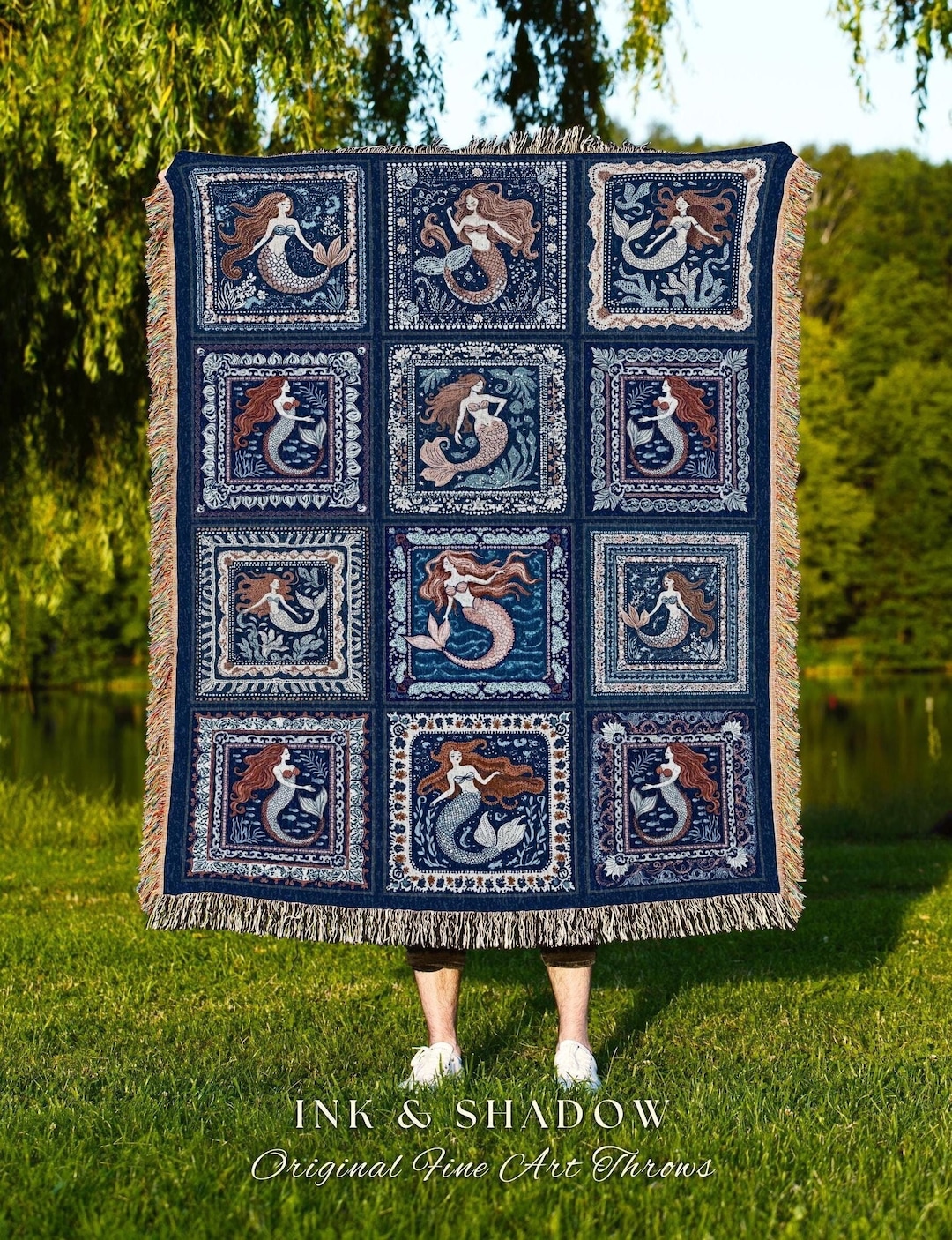 Ocean Goddess Whimsical Blanket | Selkie Mermaid Artwork Nautical Retro ...