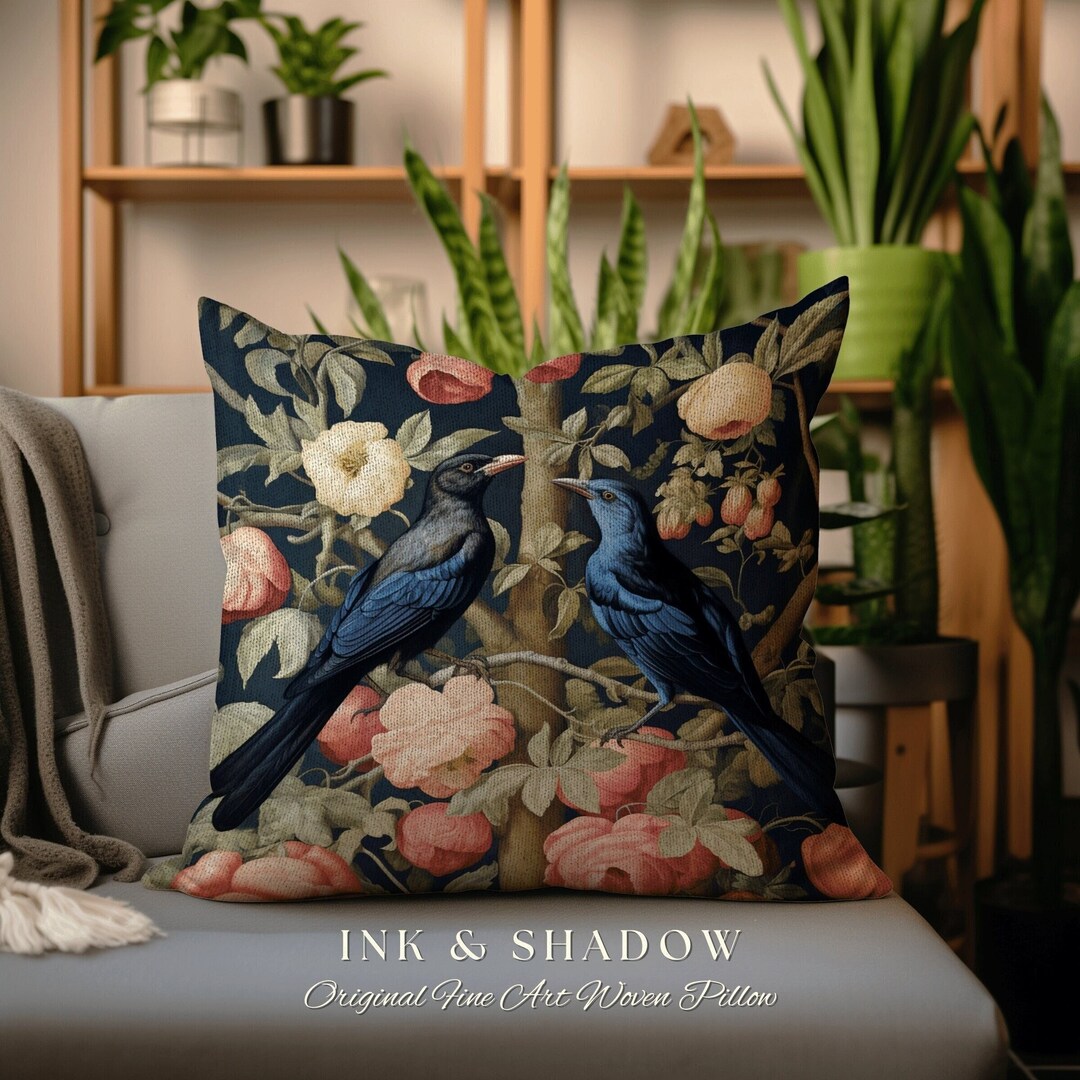Woodland Crows Accent Pillow | Gothic Decor Crowcore William Morris ...