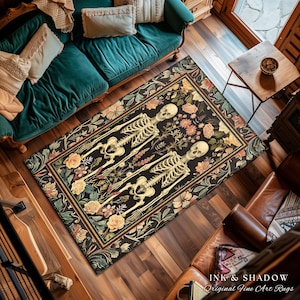 Boho Fairycore Floral Gothic Skeleton Rug | Soft Cottagecore Skeleton ...