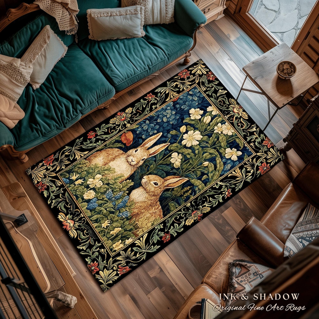 Cottagecore Bunnies Spring Rug | Woodland Room Decor William Morris ...