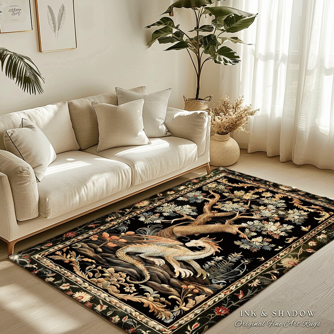 Dragon Aesthetic Botanical Rug Dark Academia Room Decor Fairytale ...