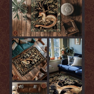 Dark Academia Dragon Area Rug Medieval Folklore Room Decor Fairytale ...