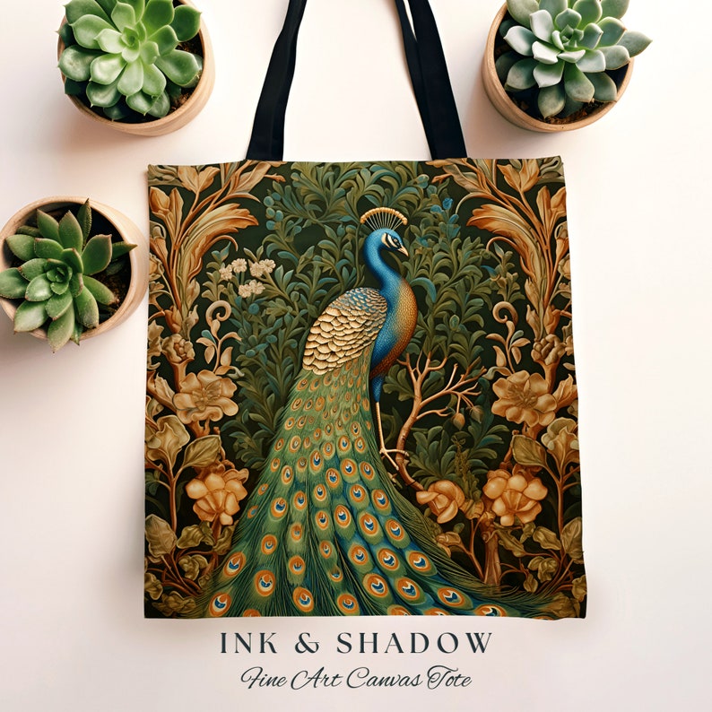 Boho Peacock Cottagecore Tote | William Morris Inspired Tote Bag ...