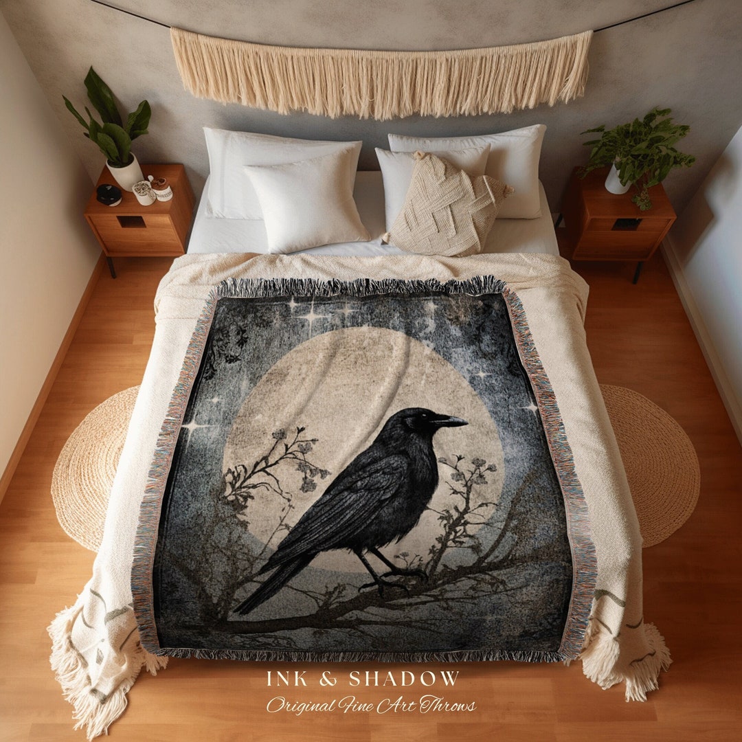 Midnight Raven Gothic Decor Blanket Woven Tapestry Crow Raven Decor ...