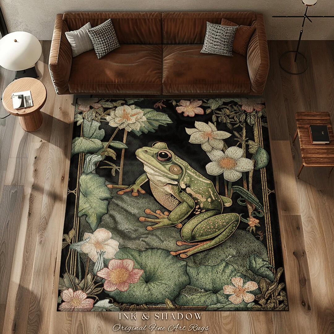Jungle Frog Floral Bedroom Rug Woodland Cottagecore Aesthetic Living ...