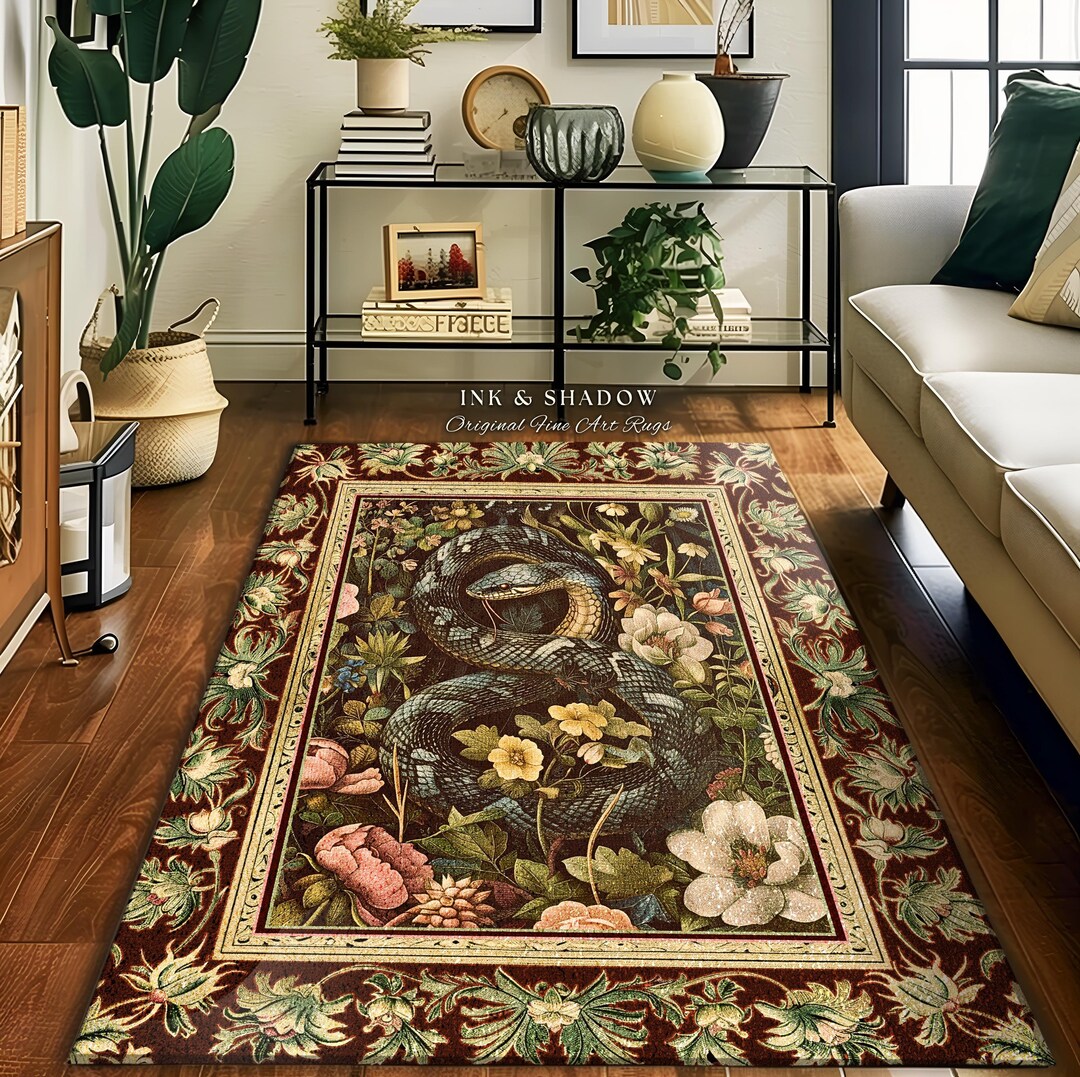 Soft Cottagecore Serpent Art Enchanted Forest Floral Snake Rug ...