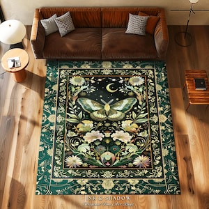 Dark Green Cottagecore Moth Rug Ethereal Botanical Fairycore Decor ...